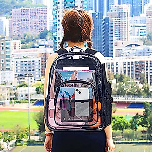 UFNDC Clear Backpack for Men and Women, Heavy Duty PVC Transparent Bookbag,See Through Backpacks - Black