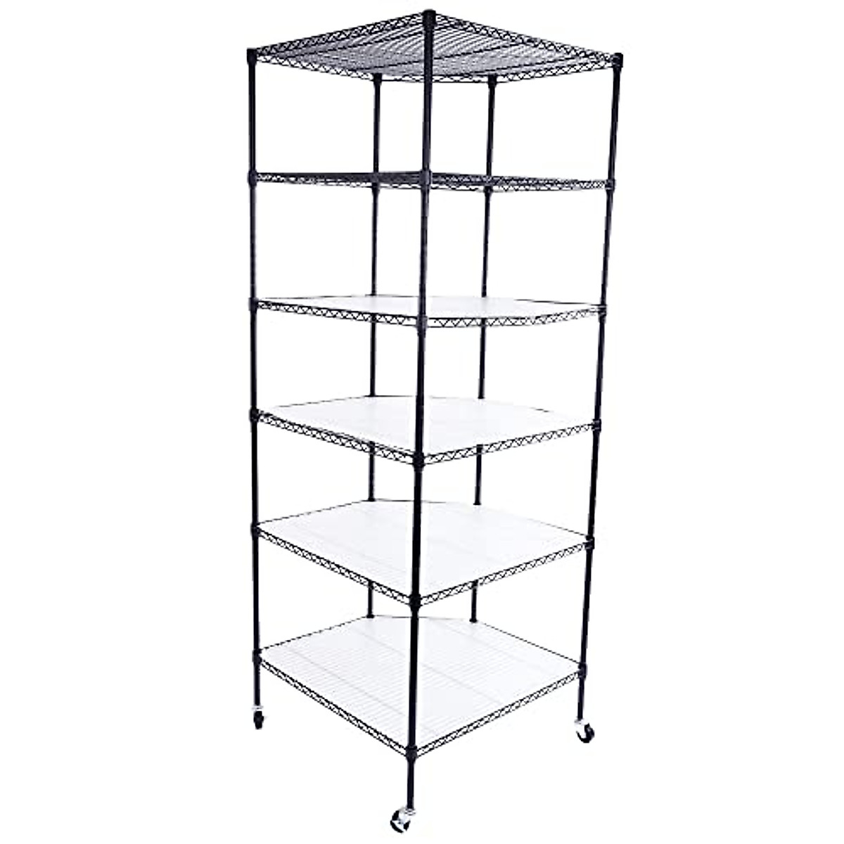 Wire Shelving 6 Tiers Polygonal Corner Shelf, Metal Storage Standing Rack with Wheels, Corner Wire Shelf for Kitchen, Garage and Living Room( US Shipping) (Black)
