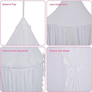 LImiLI Bed Canopy for Girls and Kids Hanging Mosquito Net for Baby Crib Nook Castle Game Tent Nursery Play Room Decor (White)