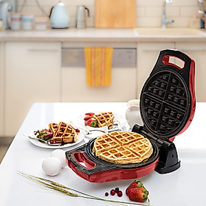 Moss & Stone Red Belgian Waffle Maker, Electric Waffle Machine, Flips & Non-Stick Grids, Temperature Control, Round Waffle