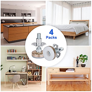 Heavy Duty Furniture Levelers 3/8''-16 Thread w/ T-Nut Kit Furniture Leveling Feet Adjustable Furniture Levelers for Tables,Cabinets,Chairs,Workbench,Sofa and More,Large Base Supports 1320LBs-Set of 4