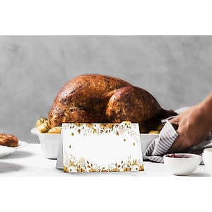 Table Place Card, Fall Harvest Thanksgiving Themed Tent Style Cards, Pack of 25 Half-Fold Reception Place Card with Pumpkin, Perfect for Thanksgiving Dinner, Party, Birthday, Wedding, Banquet A06