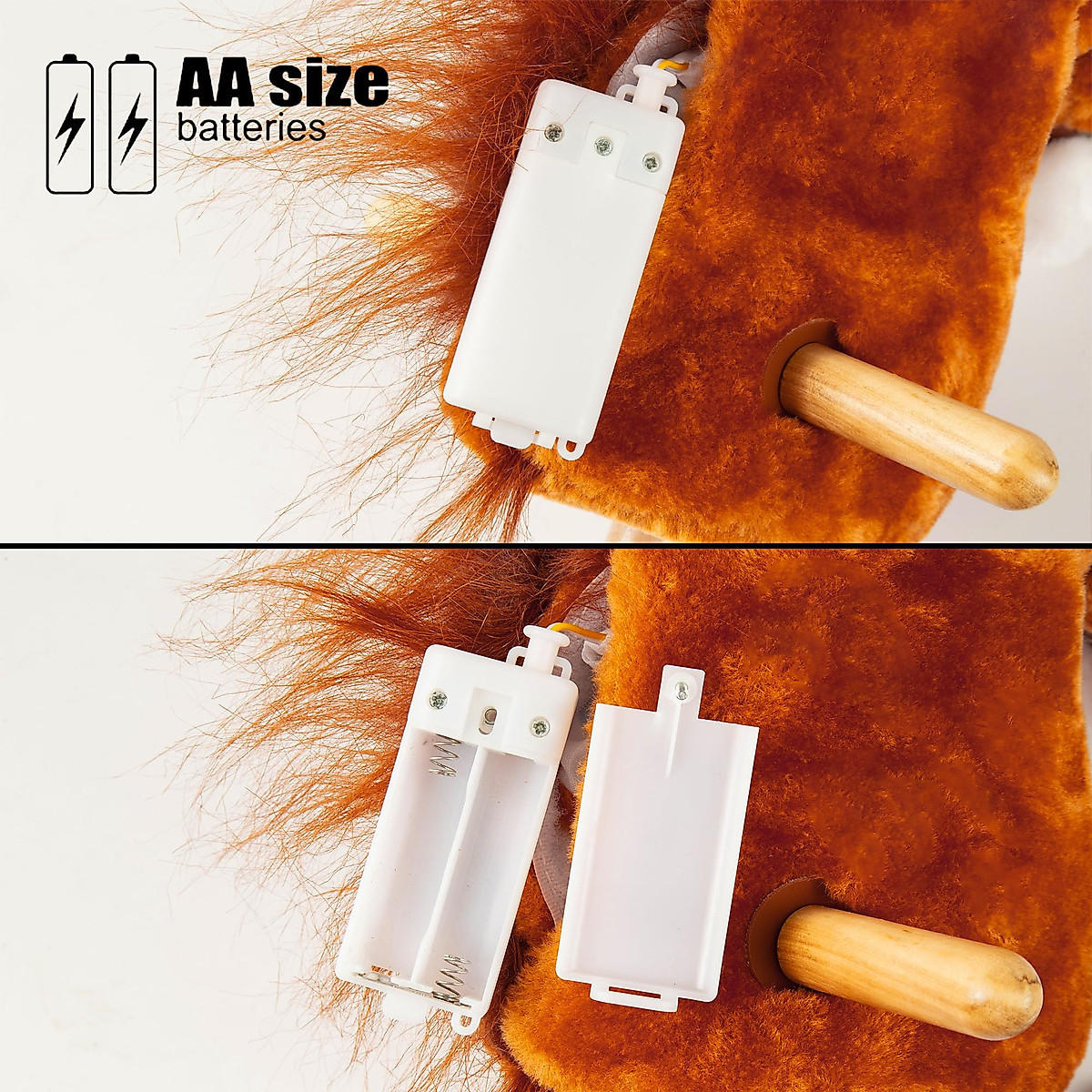 Morytale Stick Hobby Horse Riding Toy, Plush Stick Horse for Toddlers Ages 3+, Horses Ride on Toy Fun Pretend Play with Wooden Wheels and Real Pony Clip-Clop Sounds 39 Inches-Light Brown