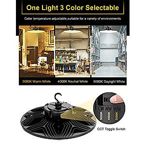 ORRGENA High Bay LED Light UFO High Bay LED Shop Lights, 80W/100W/150W Adjustable, 3000K/4000K/5000K Adjustable, Dimmable AC100-277V Low Bay Lighting for Gym Warehouse Factory Fixture