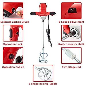 Goyappin 2300W Cement Mixer, Handheld Concrete Mixer for Drill,with 6 Adjustable Speed, Portable Electric Cement Mixer for Mixing Mud,Mortar, Plaster,Cement, Paint, Fodder