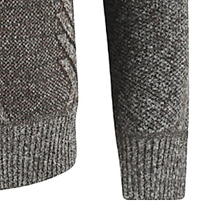 Men Zip Up Thick Knitted Cardigan Stand Collar Fleece Lined Sweaters Slim Fit Winter Warm Sweater with Pockets (Brown,Large)