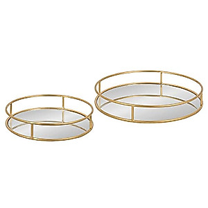 Kate and Laurel Felicia Modern Glam Metal Nesting Trays | Decorative Round Shape with Handles and Mirror Surface, Set of 2, Gold