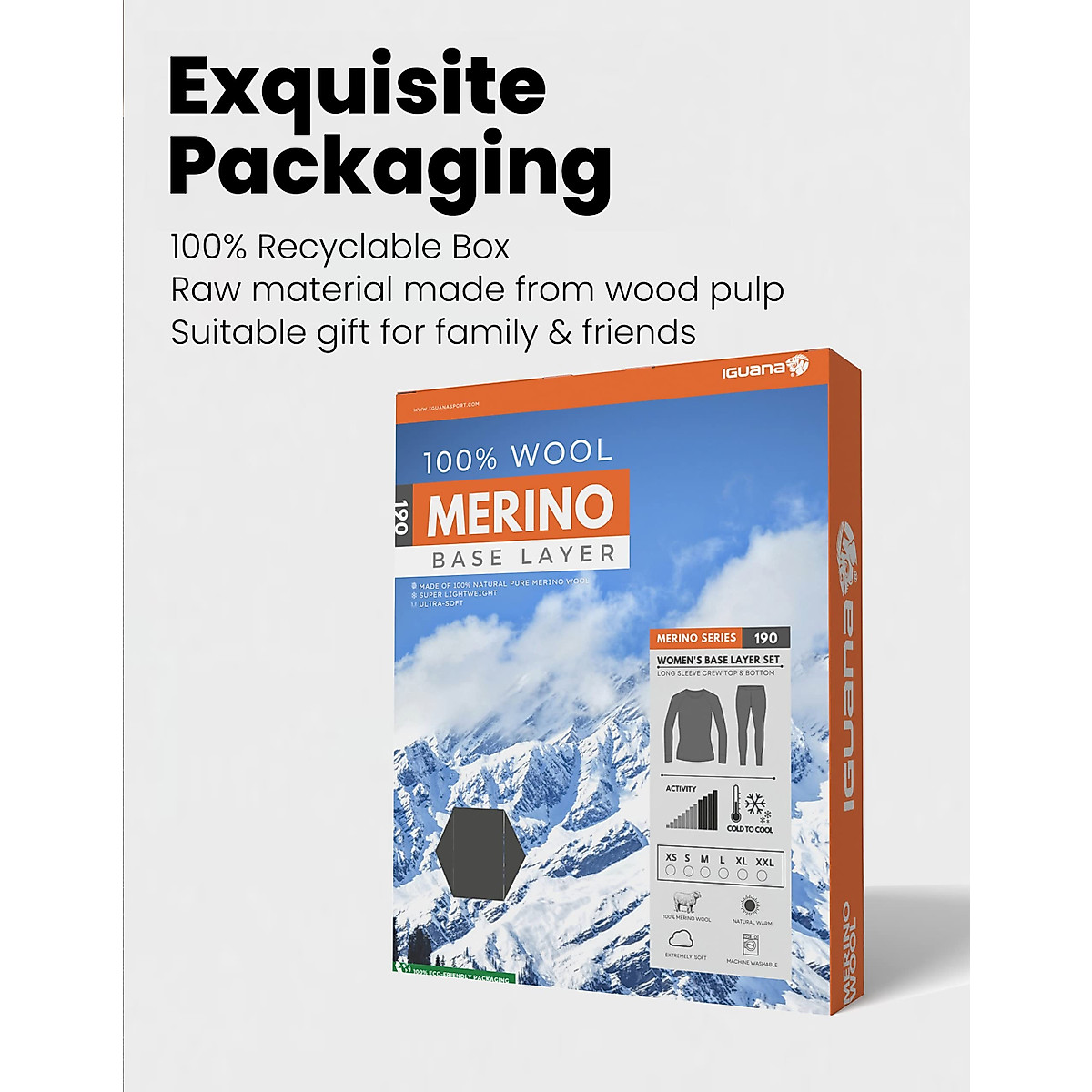 Iguana Womens 100% Merino Wool Base Layer Sets for Ski Lightweight Thermal Underwear Heather Grey