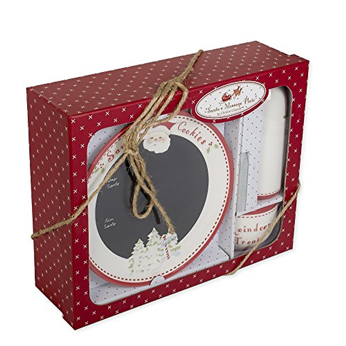 Child to Cherish B01MSHIHI6 Santa and Reindeer Goodies 3pc Ceramic Message Plate, 13" x 9" x 3.5", Red and White