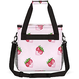 Pink Cute Strawberry Coffee Maker Carring Bag Travel Storage Tote Bag Compatible with Keurig K-Mini or K-Mini Plus Portable Single Serve Coffee Brewer Case with Pockets for K-cup Pods
