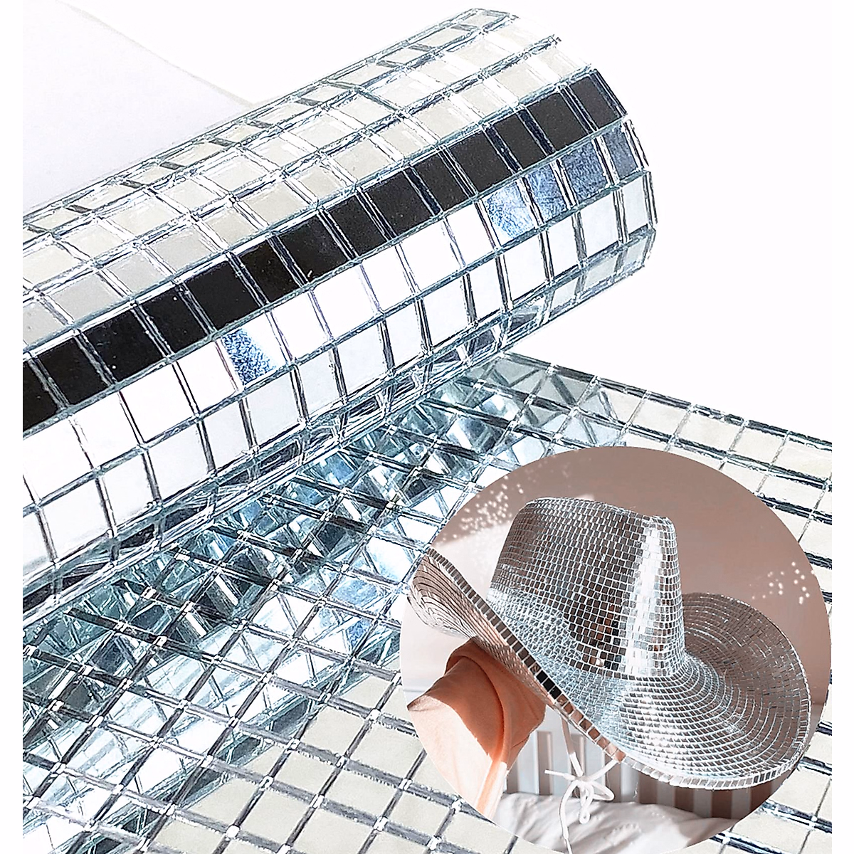 REDODECO 2400pcs Real Glass Silver Mirrors Mosaic Tiles Sticker for Craft Square Glass Tiles Self Adhesive,5mm by 5mm