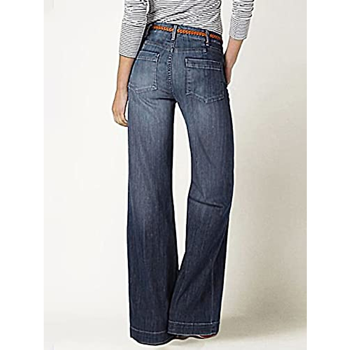 Flamingals Wide Leg Jeans for Women Stretch Low Waist Baggy Jeans Boot Cut Jeans Flare Leg Denim Pants Without Belt Navy Blue M