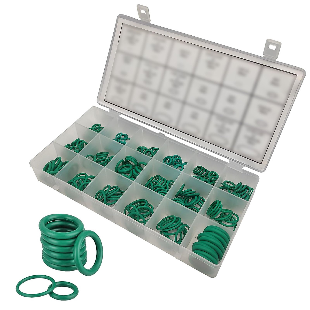 gunhunt 270 PCS Car Seal Ring Classification Kit, 18 Sizes of High Pressure and High Temperature Resistant Rubber O-Rings, Car Air Conditioner A/C Repair Gasket Seal Ring, Universal for Cars (Green)
