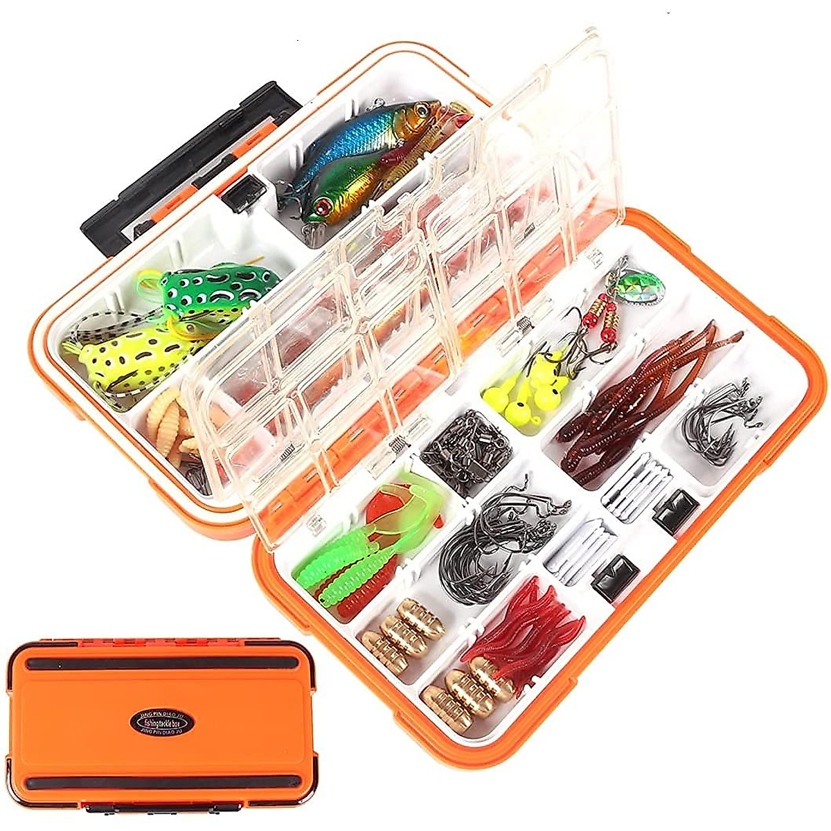 Fishinghappy 117PCS Fishing Lures Baits Tackle Including Topwater Frog Lures Crankbaits Spinnerbaits Plastic Worms Jigs Tackle Box and More Fishing Gear Lures