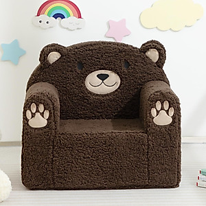 ALIMORDEN Toddler Couch Ultra-Soft Snuggle Chair, Comfy Sherpa Foam Filled Lovely Bear Sofa, Kids Cozy Corner Play Couch for Boys and Girls, Chocolate