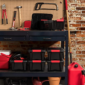 IRIS USA 12 Pack 12qt Black and Pearl Plastic Storage Bins with Lid and Buckles | Set of 12