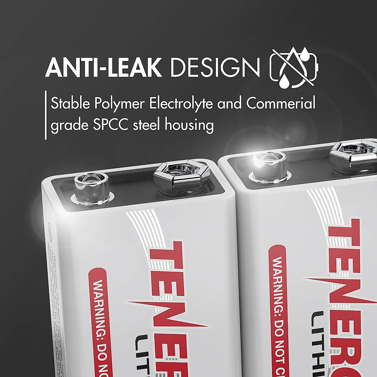 Tenergy 9V Lithium Batteries, 1200mah Non-Rechargeable Batteries, 10 Years Shelf Life Lithium 9 Volt Batteries, 4 Pack