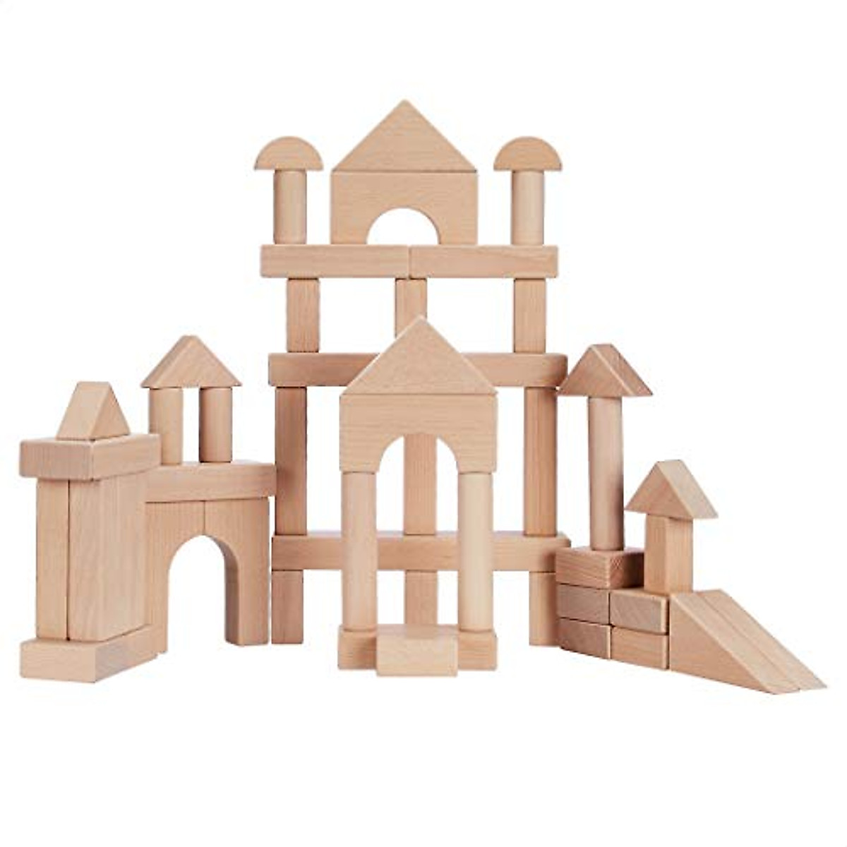 Amazon Basics Solid Wood Standard Unit Building Blocks with Carry Bag - Set of 70, Natural