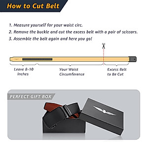 Hihawk Men's Ratchet Belt with Slide Buckle, Genuine Leather Adjustable Click Belt with Gift Box, Trim to Fit, Carbon Fiber 2 - Black1