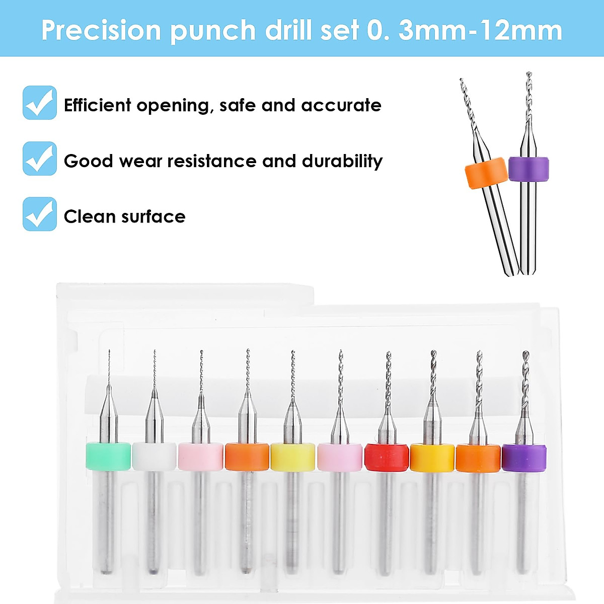 50 Pcs Micro Drill Bit Set Micro Drill Bits Tungsten Steel PCB Print Circuit Board Flute CNC Router Bits Shank for Rough Stone Jewelry Punching Engraving (0.3-1.2 mm)