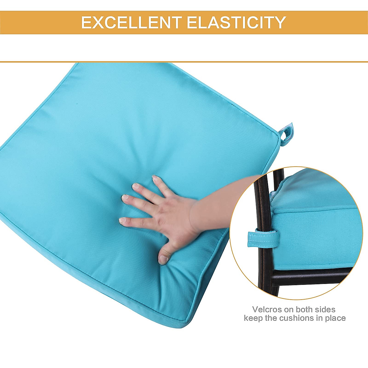 CASUAL WORLD Outdoor Chair Cushions Set of 2, Square Corner Patio Chair Seat Pads with Velcro for Outdoor Furniture, 19.3"x20.5"x3", Light Blue