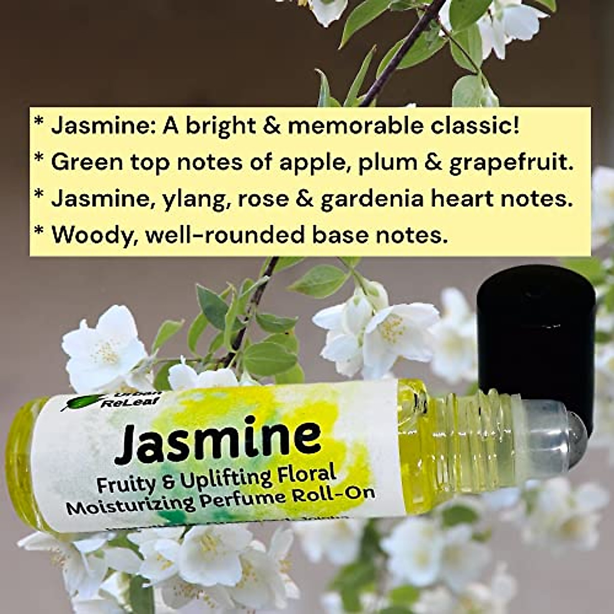 Urban ReLeaf Jasmine Perfume Oil Roll-On. Classic Floral Scent, Memorable, Fruity & Woody. Long Lasting Fragrance Oil, Moisturizing Jojoba & Alcohol-Free. Bottled in USA. Fits in purse or pocket!