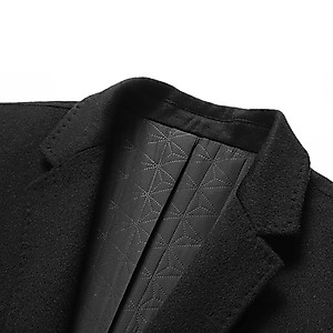 Men's Casual Wool Suit Blazer Two Button Tweed Lightweight Sport Coat Notched Lapel Slim Fit Daily Jacket Black
