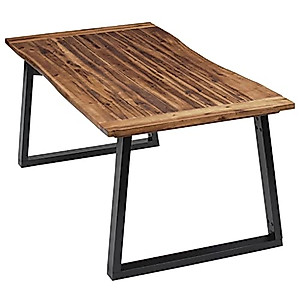 Tidyard Dining Table Acacia Wood with Oil Finish Tabletop Powder-Coated Metal Frame Accent Table for Kitchen Bistro Living Room 70.9 x 35.4 Inch