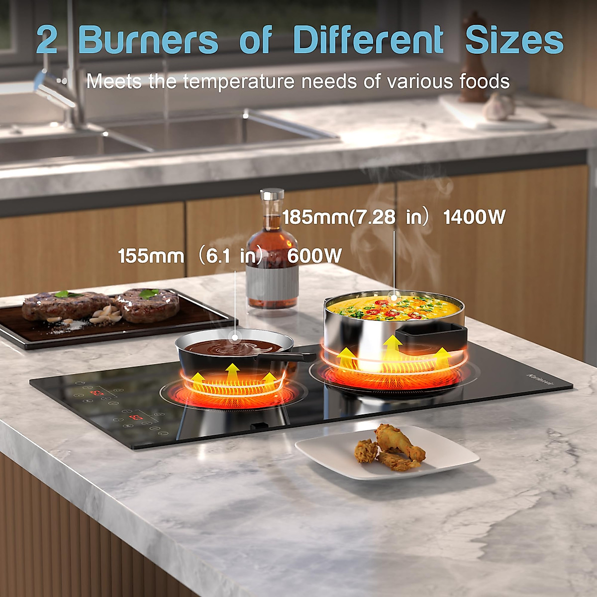 2 Burner Electric Cooktop, 110v Electric Stove with Plug, 12 Inch Countertop & Built-In Portable Electric Stove, 9 Levels of Power, 2000W, Touch Control, Safety Lock, Timer, Pause Function, Karienvir