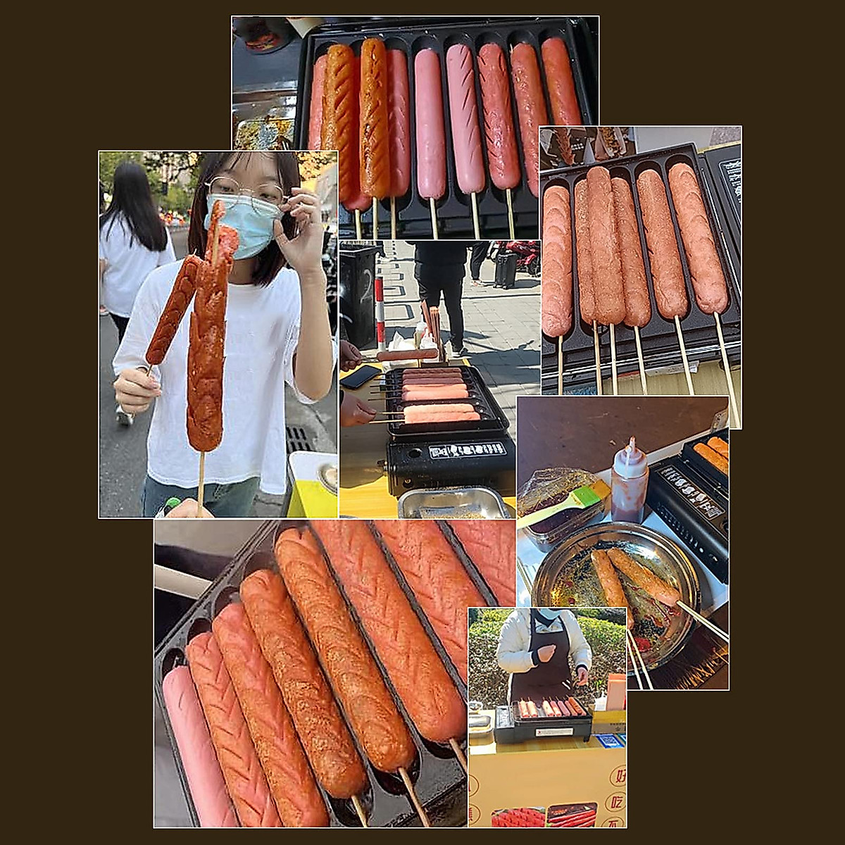 Asixxsix Cast Iron Sausage Pan, Nonstick 8 Grids Sausage Grilling Pan Smokeless BBQ Grilling Pan Hot Dog Pan for Stove Top Pre Seasoned Square Grill Pan for Turkey Sausages, Hot