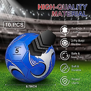 Libima 13 Pcs Soccer Ball Bulk 10 Pcs Official Size 5 Soccer Ball with High Capacity Carry Bag and 2 Pump Soccer Training Set for Youth Teens Adults Sport Gift (Red, Blue,Classic Style)