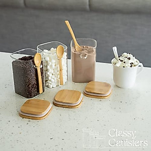 Set of 3 Square Glass Food Storage Containers With Bamboo Lids & Spoons – Decorative Airtight 40 Ounce Borosilicate Glass Food Storage Jars for Coffee, Tea, Sugar, Flour, Candy, Bath Salts & More