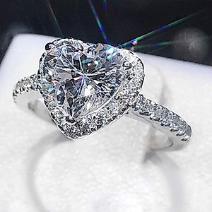 1. Sterling Silver Simulated Heart-shaped Diamond Halo Engagement Ring with Side Stones Promise Bridal Ring，Best fashion gifts for women (7)