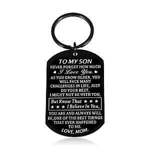 Valentines Day Gifts for Kids Gifts for Son Gifts for Teenage Boys Son Gifts from Mom Inspirational Gifts for Teen Stepson 16th 18th 21st Birthday Graduation Gifts Black Keychain for Adopted Son