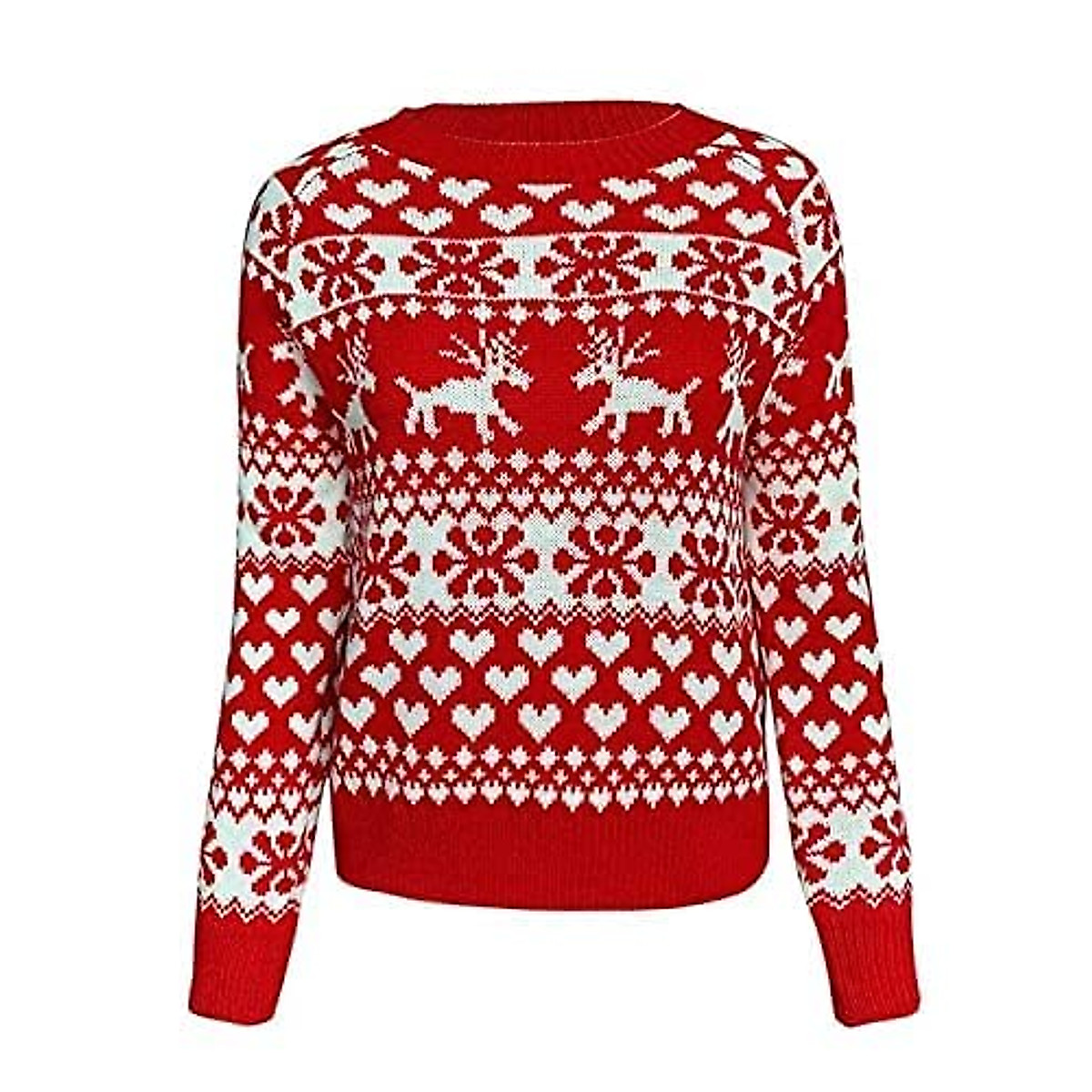 ZAFUL Women's Christmas Reindeer Xmas Snowflake Patterns Knitted Sweater Long Sleeve Elk Floral Printed Pullover