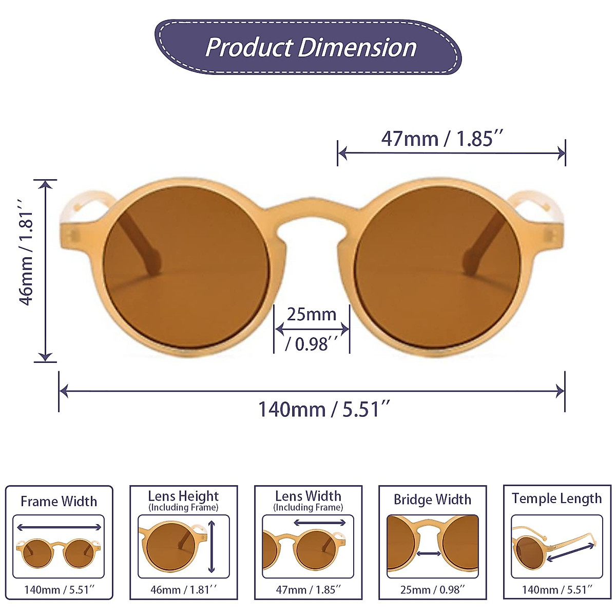 Xpectrum Lightweight Unisex Small Round Sunglasses Hippie Circular Plastic Frame Retro Lennon Style Boho Glasses (Sugar Brown, 47)