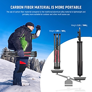 NEEWER Light Stand Carbon Fiber with 180° Reversible Legs, 1/4" to 3/8" Screw Adapter and Bag, 86.5"/220cm Portable Travel Tripod Stand for Outdoor Photography Speedlite Strobe Softbox, ST210R