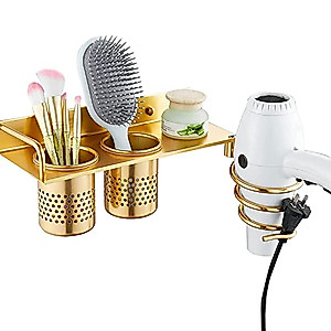Leyeet Hair Blow Dryer Space Aluminum Wall Mounted Spiral Hair Tool Organizer for Blow Dryer Comb