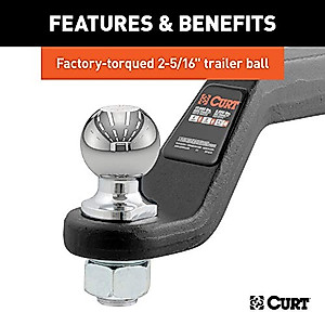 CURT 45332 Trailer Hitch Mount with 2-5/16-Inch Ball & Pin, Fits 2-Inch Receiver, 15,000 lbs, 4-Inch Drop