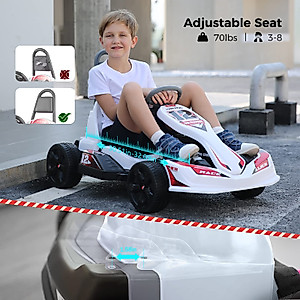 ELEMARA Electric Go Kart for Kids, 12V 2WD Battery Powered Ride On Cars with Parent Remote Control for Boys Girls,Toy Gift Vehicle with 2 Speed,Safety Belt,Music,UP to 70lbs, White