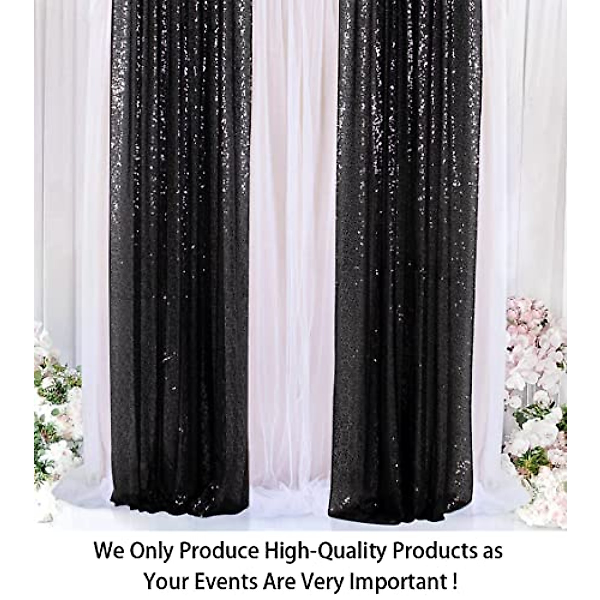 Sequin Curtains 2 Panels Black 2FTx8FT Sequin Photo Backdrop Black Sequin Backdrop Curtain Pack of 2-1011E