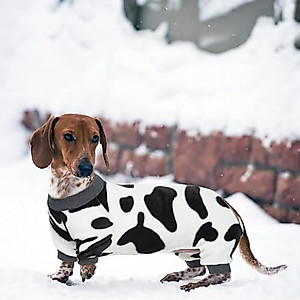 DENTRUN Small Dog Winter Warm Clothes Funny Puppy Milk Cow Sweater Costumes, Small Breed Pets Dog Cat Onesies Soft Flannel Pajamas