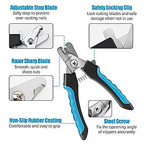 Dog Nail Clippers and Trimmer Set, Anipaw Stainless Steel Non Slip Handles & Razor Sharp Blades, Safety Guard to Avoid Over-Cutting, Grooming Tool for All Small Large Pets, Free Nail File