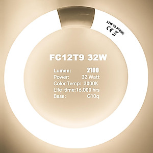 Celiwace FC8T9/WW 22 Watt and FC12T9/WW 32 Watt Set, 8 inch T9 22W Circular Light Bulbs Warm White, 12'' 32W Circline Fluorescent Bulb CRI 80, Soft White 3000K G10q