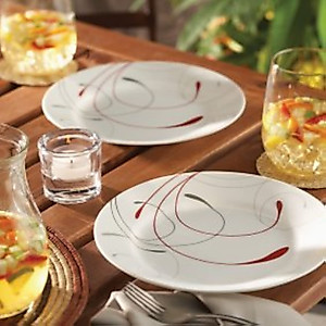 Corelle "Splendor Chip and Break Resistant Dinner Set, Glass, Red/Grey, Set of 16