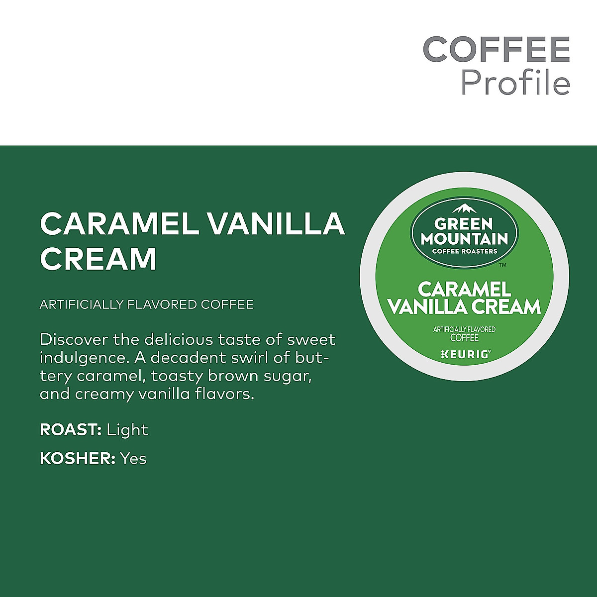 Green Mountain Coffee Caramel Vanilla Cream Keurig Single-Serve Light Roast Coffee K-Cup Pods, 32 Count