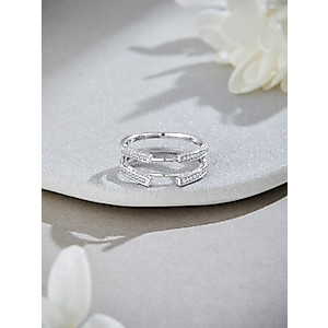 AFFY Engagement Wedding Ring for Women, Cathedral Ring Guard Enhancer With Diamond Solitaire Ring In 14K White Gold Over Sterling Silver With Cubic Zirconia, Gift For Her Ring Size -5.5