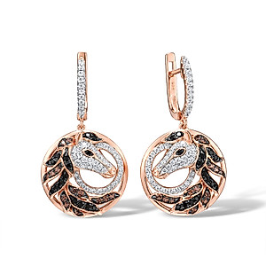 Santuzza 925 Sterling Silver Horse Dangle Earrings Black Spinel White Cubic Zirconia Animal Drop Earring 14K Rose Gold Plated Jewelry