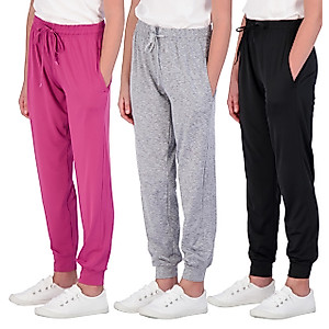 Real Essentials Girl's Dry Fit Joggers Sweatpants | Soft Athletic Pants for Teens & Kids | Casual Running & Sports | Joggers with Pockets & Drawstring - Set 6, X-Large (Pack of 3)