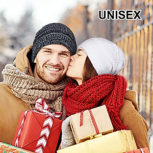 OMECHY Beanie for Men Women Winter Knit Warm Hat Stretch Plain Cuff Toboggan Cap Black